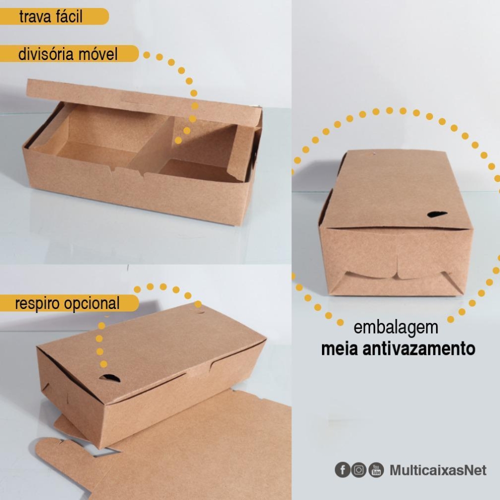 Embalagem Kraft Média p/ Delivery c/ Plastificação - 100 Unidades